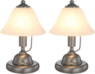 Globo Lighting Tischleuchte Touch Nachttischleuchte Alabaster Glas Tischlampe Schlafzimmer, Nickel matt, 1x LED 5W 350Lm warmweiß, DxH 17x27 cm, 2er Set