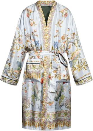 Etro Homme, V&ecirc;tements de nuit et de d&eacute;tente, Bleu, Taille: M Peignoir en soie avec imprim&eacute; floral et faune plac&eacute;