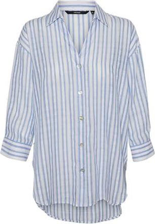 Vero Moda Vmollie 34 T-Shirt WVN GA Chemisier à Manches Longues, Bleu Bonnie/Rayures : Blanc Neige, M Femme