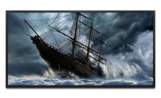 Paul Sinus Art Schiff auf dem Meer ca. 130x70cm Wandbild inklusive Schattenfugenrahmen schwarz - Panorama Leinwand Bild XXL Format Wandbilder Wohnzimmer Wohnung Deko