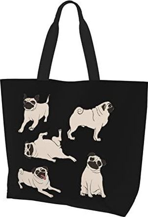 AOOEDM Pug Puppy Love Sac &agrave; provisions r&eacute;utilisable en toile pour femme
