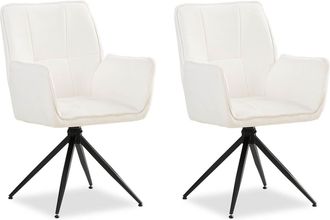 Homestyle4u 2859, Esszimmerst&uuml;hle 2er Set Polsterst&uuml;hle Wei&szlig; Chenille K&uuml;chenst&uuml;hle mit Armlehne Drehst&uuml;hle Esstisch