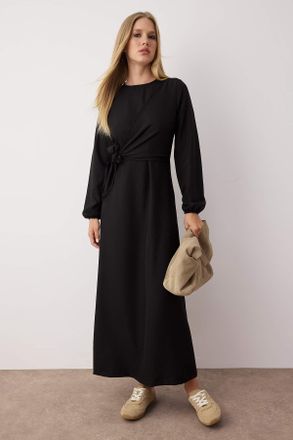 Trendyol Modest Damen Schwarz Einfarbig Maxi Lang Casual Zweireihig Modest Kleider