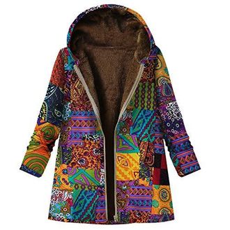 Generic LOSVIP Manteau boh&egrave;me color&eacute; pour femme avec int&eacute;rieur en polaire, veste dhiver pour femme, veste &agrave; capuche surdimensionn&eacute;e &agrave; pois &agrave; rayures, veste dh