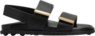Tod's Femme, Chaussures, Noir, Taille: 37 EU Sandale &agrave; Deux Brides en Cuir