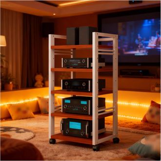 Generic 5-stufiges HiFi-Rack, AV-Medienschrank, HiFi-Eckregal Mit H&ouml;henverstellbarem Holzregal, CD-Rack, Entertainment-Stereo-Komponenten-Organizer for Heimki