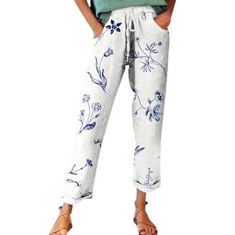 Generic Pantalon L&eacute;ger Femme Ete Leger Fluide en Lin &Eacute;t&eacute; Womens Autumn Fragrant Linen Print Casual Pants Perfect for Spring Comfortable and Trendy for Taille 