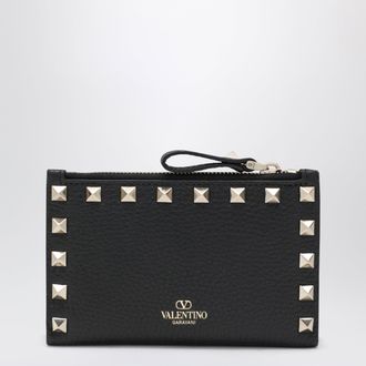 Valentino Garavani Rockstud Kartenhalter mit Rei&szlig;verschluss aus schwarzem Leder
