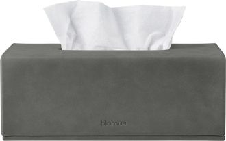 Blomus Kosmetiktuchbox -SAHLA- | Kosmetiktuchspender aus Leder | Farbe Pewter | Moderne Aufbewahrung | 25 x 13 x 9,5 cm