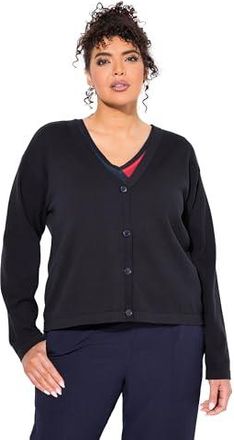 Ulla Popken Femme Grandes Tailles Cardigan en Maille Double-Face. Encolure en V et Manches Longues Marine 50+ 835732130-50+