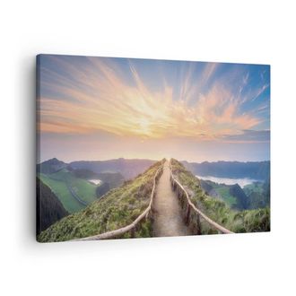 Arttor Bilder auf Leinwand Trail Berg Azoren Leinwandbild mit Rahmen 70x50cm Wandbilder Dekoration Wohnzimmer Schlafzimmer K&uuml;che Deko Klein Wanddeko Bild Wan