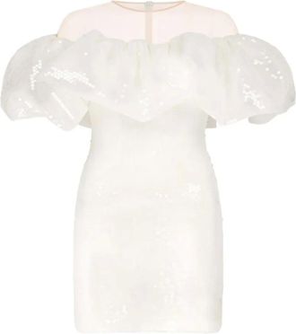 DAVID KOMA David Koma, Femme, Robes, Blanc, Taille: 38 FR Robe &agrave; volants orn&eacute;e de sequins
