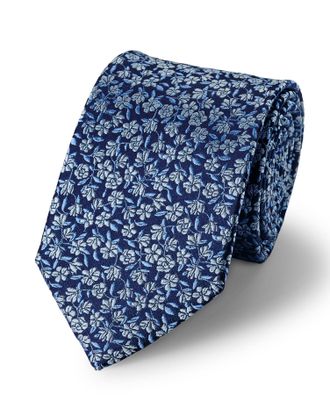 CHARLES TYRWHITT Krawatte aus Seide mit Blumenmuster - Marineblau & Eisblau