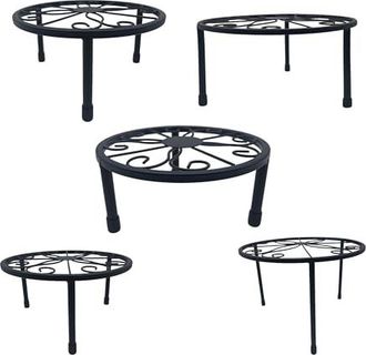 Relaxdays Blumenst&auml;nder, 5-TLG. Set, rund, belastbar, H: 8-20, D: 17-30 cm, dekorative Pflanzenst&auml;nder, Stahl, schwarz