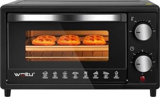 Woltu Mini Four Électrique 10L, Petit Four à Pizza avec 4 Modes de Cuisson pour Gâteau, Poulet, Viande, Poisson, 100-230°, Minuterie 0-60 min, 650W, Noir