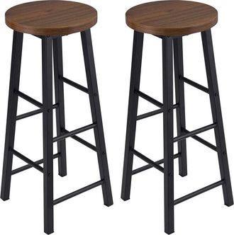 Woltu 2er-Set Barhocker Bistrohocker Tresenhocker Barstuhl, Gestell aus stabilem Stahl, Stizfläche aus MDF, Dunkelbuche
