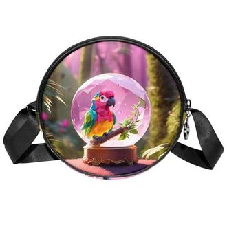Generic Petit sac &agrave; bandouli&egrave;re rond pour femme, perroquet, boule de cristal, sac &agrave; bandouli&egrave;re avec fermeture &eacute;clair, bretelles r&eacute;glables, sac &agrave; main rond d&eacute;