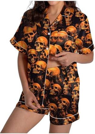 Generic Tenues deux pièces pour femmes 2026 Ensemble short à manches courtes et col en V, kaki, XXL