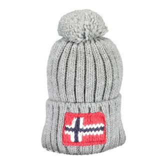 Napapijri Graue Woll Pompon Logo M&uuml;tze - - Accessories - Herren - Grau - ONE SIZE