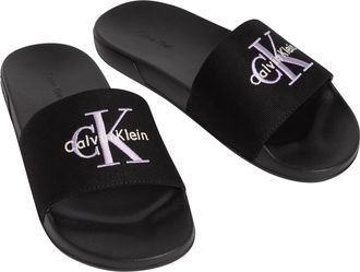 Calvin Klein Pantolette CALVIN KLEIN ESS SLIDE CV WN, Damen, Gr. 38, schwarz, Textil, Basic, Schuhe Pantolette, Sommerschuh, Poolslides, Pantolette, Strandschuh mi