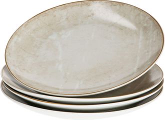 Van Well Loft 4er Frühstücks-/Dessert-/Kuchenteller-Set Industrial-Style I Ø 20,5 cm I Beigefarbener Kuchenteller I Industrieller Stil