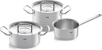 FISSLER Original-Profi Collection/Edelstahl-Topfset, 3-teilig, Töpfe mit Metall-Deckel (1 Kochtopf, 1 Bratentopf, 1 Stielkasserolle) - Induktion