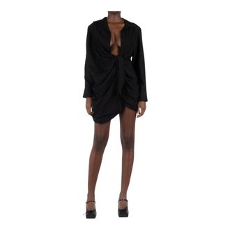 Jacquemus Schwarzes Kleid mit Drapierung und Spitzkragen - - Dresses - Damen - Schwarzk - 3XS
