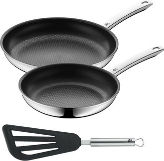 WMF Set 3-teilig Profi Resist Bratpfannen Induktion 24 cm und 28 cm Mehrschichtmaterial beschichtet, Wabenstruktur mit Profi Plus Pfannenwender Silikon 32