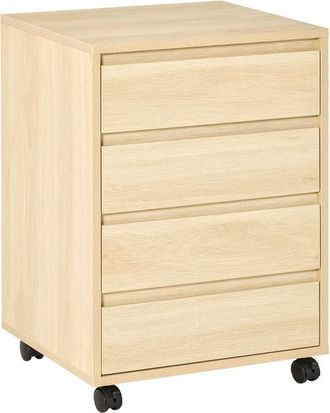 HOMCOM Homcom - Caisson de bureau rangement bureau sur roulettes 4 tiroirs coulissants mdf aspect bois clair