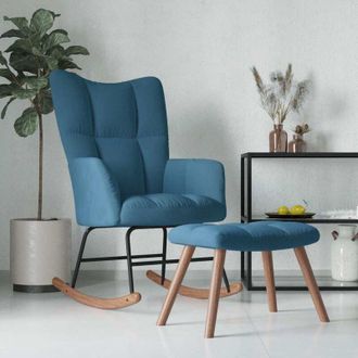 vidaXL Chaise &agrave; bascule avec repose-pied Bleu Velours