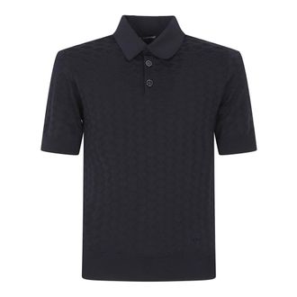 Dolce & Gabbana Polo-Shirt aus Seide mit Mikropunkt-Struktur - - Tops - Herren - Blau - M