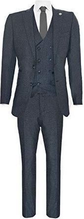 TruClothing Costume 3 Pi&egrave;ces Bleu en Laine pour Hommes Gilet Crois&eacute; Tweed Blinders des Ann&eacute;es 1920 58/42W