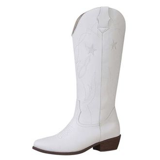 Generic Bottes de cowboy pour femme - Bottes western pour femme - Tige longue - Respirantes - Antidérapantes - Couleur unie - Bottes de transition - Imperméab