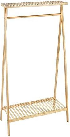 WENKO Standgarderobe Lanai, freistehender Kleiderständer aus hochwertigem Bambus mit Kleiderstange und 2 Ablagen für Schuhe und Taschen, ideal für Garderobe