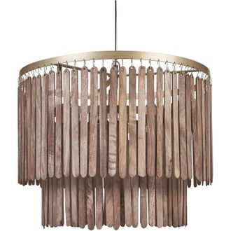 Beliani Lampe pendante en bois de manguier Plafond Suspension Eclairage Maison Fait Main Bois Fonc&eacute; Kaveri