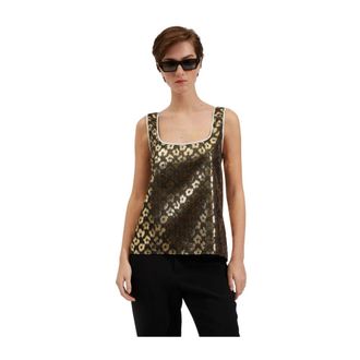 La DoubleJ Twirl Top - Vielseitiges &auml;rmelloses Leopard-Jacquard-Oberteil - - Tops - Damen - Gelb - M