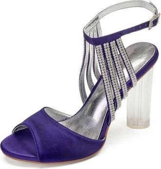 Generic Chaussures De Mariage Sandales &Agrave; Talons &Eacute;pais en Satin &Agrave; Bout Ouvert Femme Mari&eacute;e Bureau Travail Soir Hauts Sandale10.5Cm,Dark Purple,40 EU