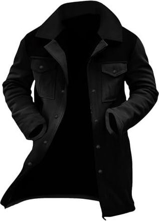 Generic Veste rembourrée pour homme - Manteau long dhiver chaud - Veste de chef en polaire - Fermeture éclair intégrale - Manteau polaire chaud long rembourré