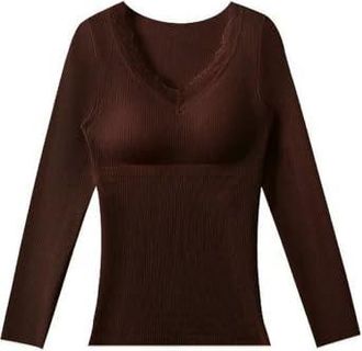 Generic CHJAN Ensemble de sous-v&ecirc;tements thermiques en laine et soie pour femme Doublure polaire bross&eacute;e avec coussinet de poitrine Couche de base sans coutur