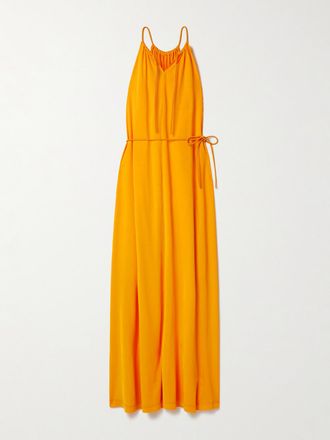 Proenza Schouler Lenny Maxikleid Aus Jersey Mit Raffungen, Lederbes&auml;tzen Und Bindeg&uuml;rtel - Gelb