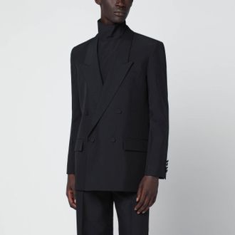 Gucci Schwarze Doppelreiherjacke aus technischem Panama-Gewebe