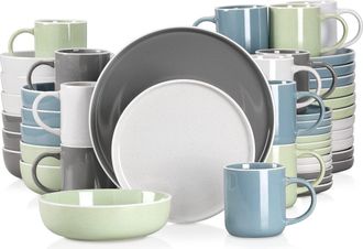 VANCASSO Tafelservice Steingut, vancasso SESAM Geschirrservice, 48 teiliges Kombiservice, mit Kuchentellern, Flachtellern, Kaffeetassen und Schalen, Scandinavi