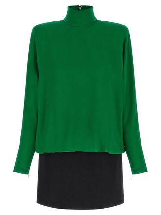 Valentino Garavani Feather-Trimmed Silk Georgette Blouse - Green