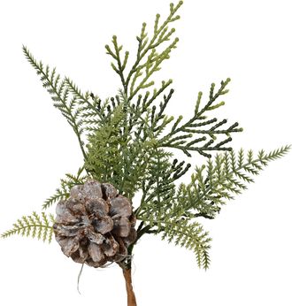 Kaemingk Künstlicher Zweig 22cm mit Zapfen und Farn - dekorative Kunstzweige für die Weihnachts- und Winterzeit - Dekozweige Weihnachten - Zweige Weihnachtszwe