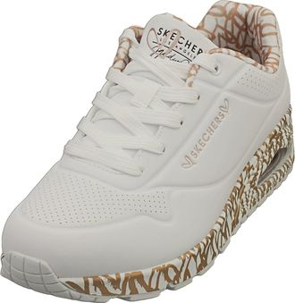 Skechers UNO-Night Shades, Damen-Sneaker, White Durabuck Rose Gold Print Trim, 38.5 EU