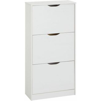IDIMEX Meuble à chaussures en pin basil, 3 abattants, lasuré blanc