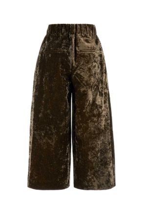 Uma Wang Womens Brown Velvet Poetic Wide-Leg Pant Darkolive Pantaloni Trousers