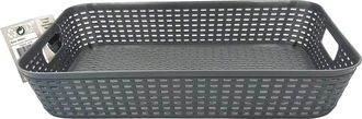 ECO AUFBEWAHRUNGSKORB 35x25x6,5cm Kunststoff Rattan-Optik K&ouml;rbchen Ablagekorb Kiste Korb 3-Varianten 03 (Grau)