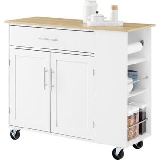 SoBuy SoBuy &Icirc;lot Central de Cuisine Mobile - Desserte &agrave; Roulettes avec Plan de Travail et Tiroir pour Salle &agrave; Manger ou Cuisine Ext&eacute;rieure, Blanc, 99&times;40&times;85
