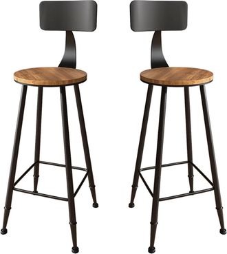 Generic Industrielle Barhocker mit Metallgestell und R&uuml;ckenlehne, Rundes Massivholzkissen, Tresenh&ouml;he, Retro-Esszimmerst&uuml;hle f&uuml;r K&uuml;che und Esszimmer
